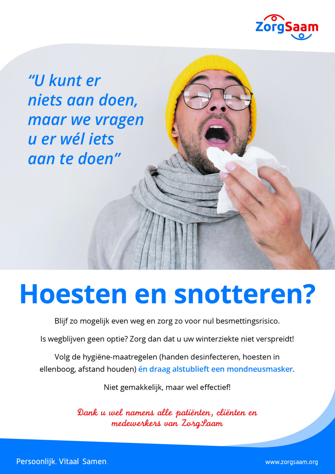 Hoesten en snotteren? Help mee om het veilig te houden! - ZorgSaam